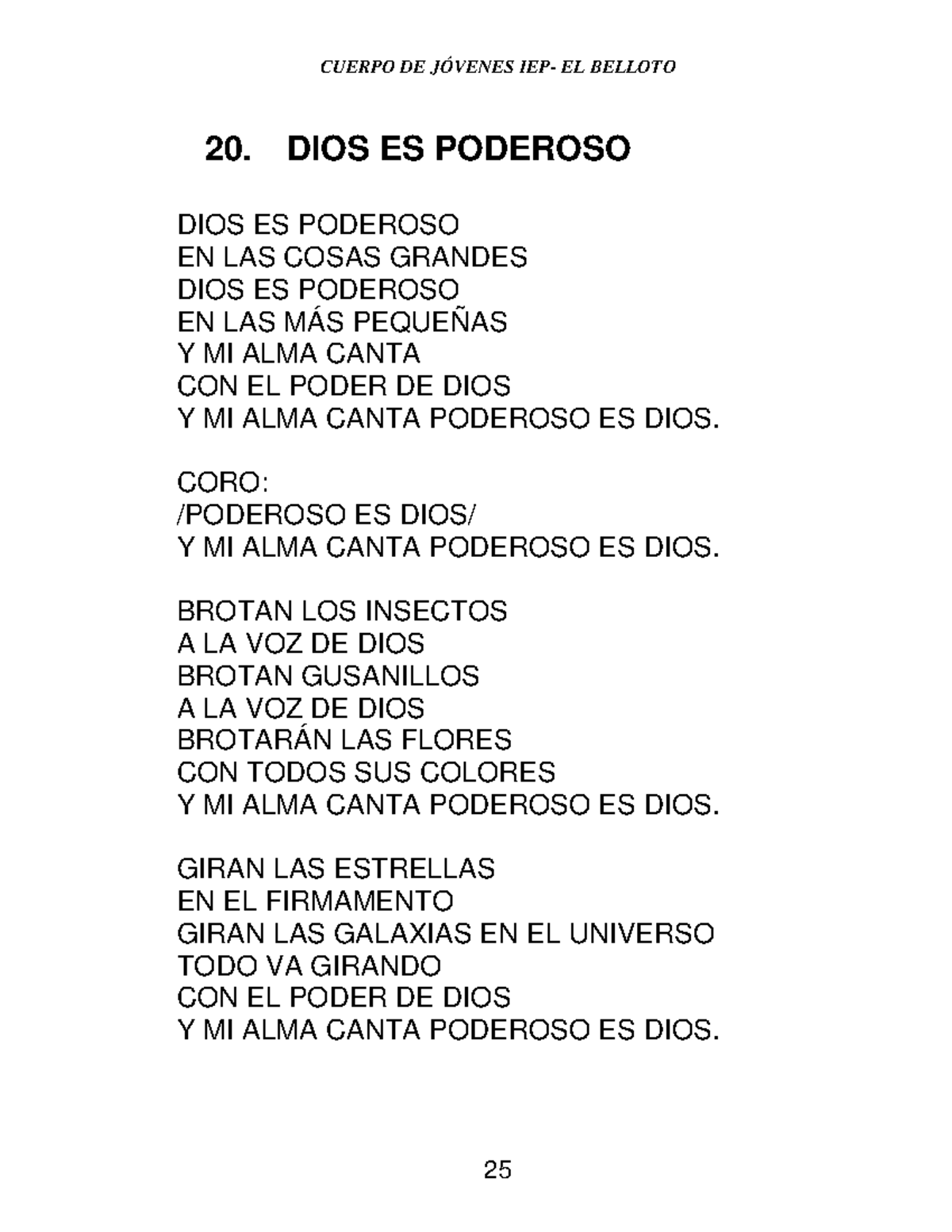 CUERPO DE JÓVENES EL BELLOTO 20: Partitura "Dios es Poderoso" - Studocu