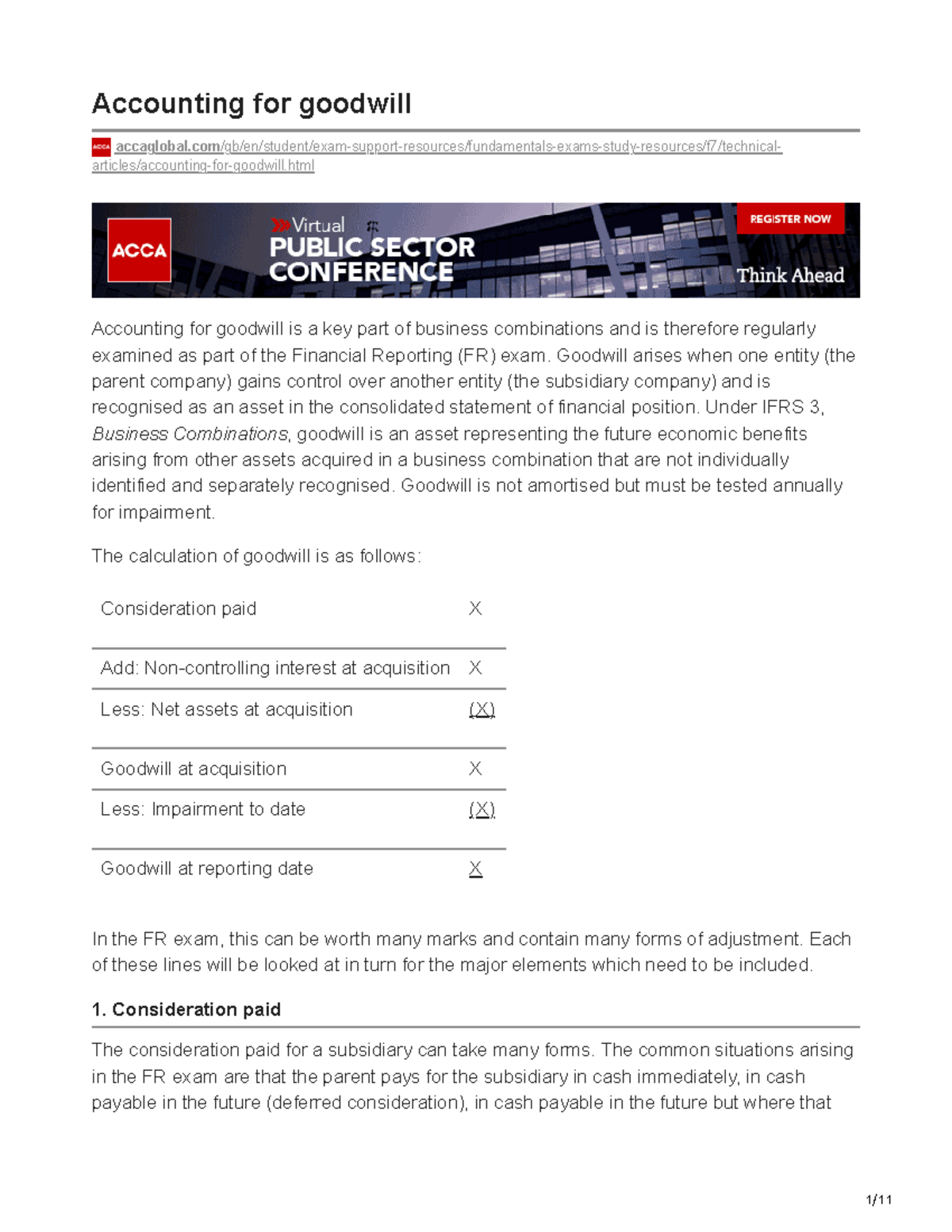 Accaglobal.com-Accounting for goodwill - Accounting for goodwill - Studocu