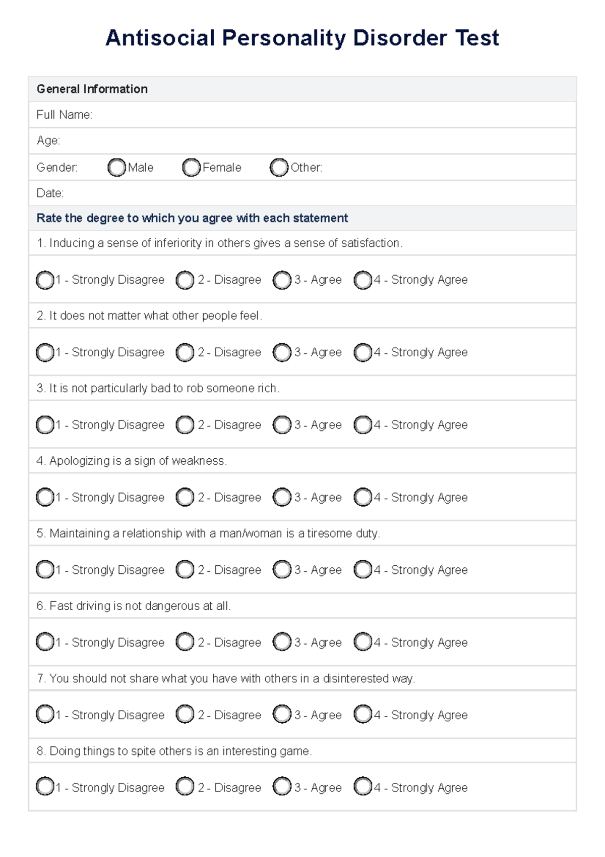 Antisocial Personality Disorder Test: Evaluation & Scoring Guide - Studocu