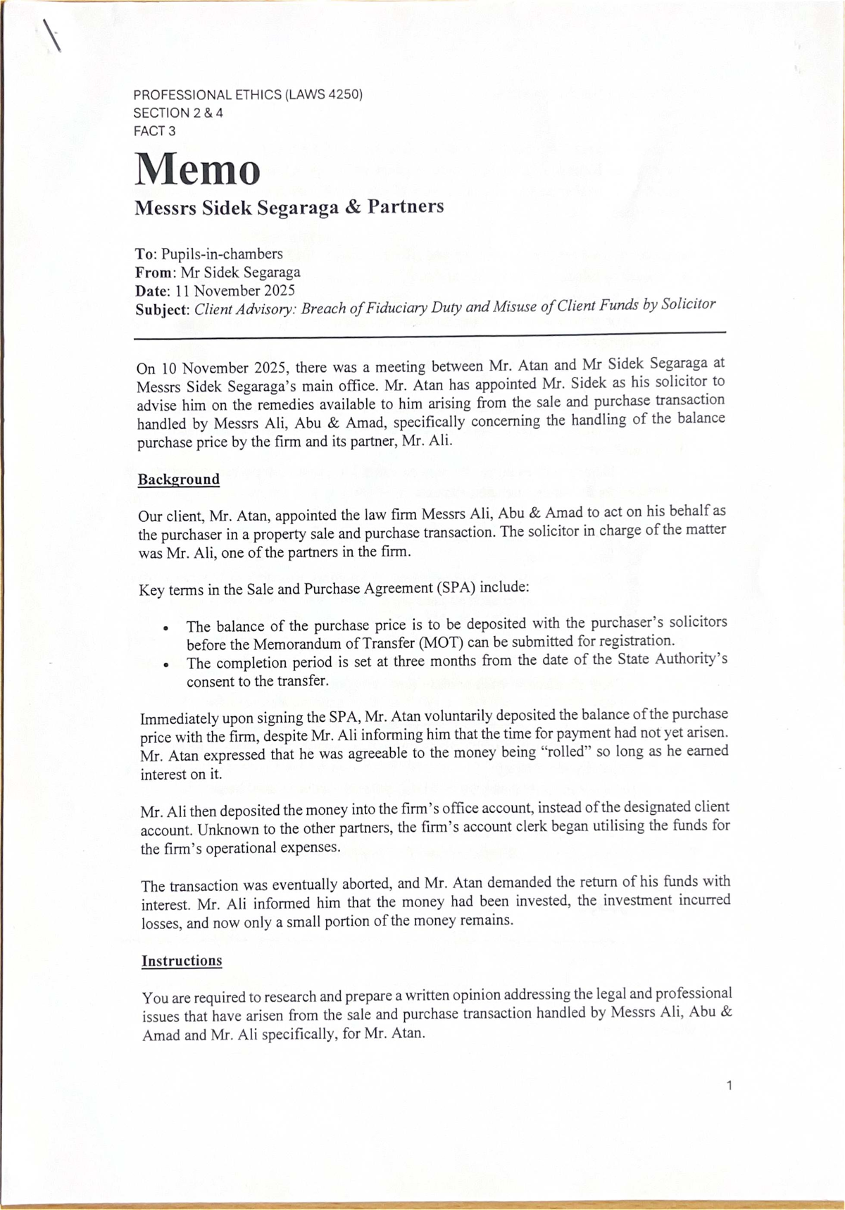 Client Advisory Memo: Breach of Fiduciary Duty (LAWS 4250) - Studocu