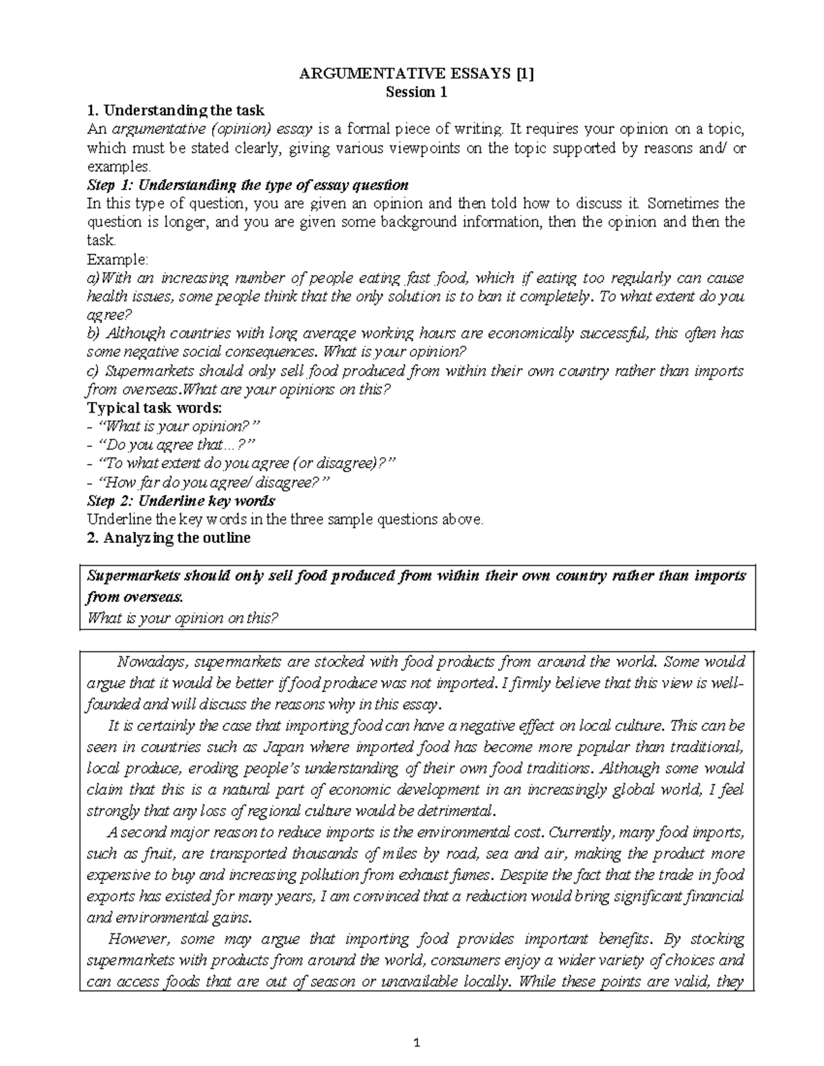 4.2. Session 1 - Writing Handout: Argumentative Essays Guide - Studocu