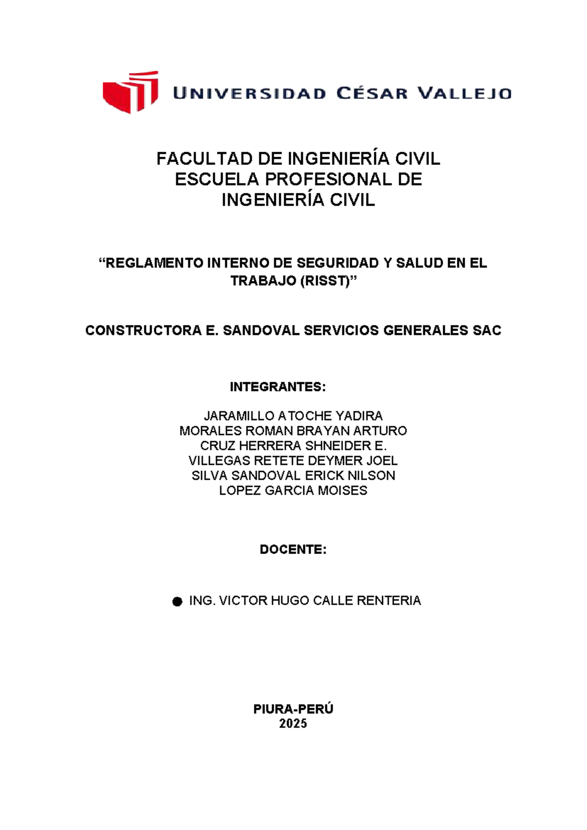 Norma RISST de Seguridad y Salud en el Trabajo - Constructora E. Sandoval - Studocu