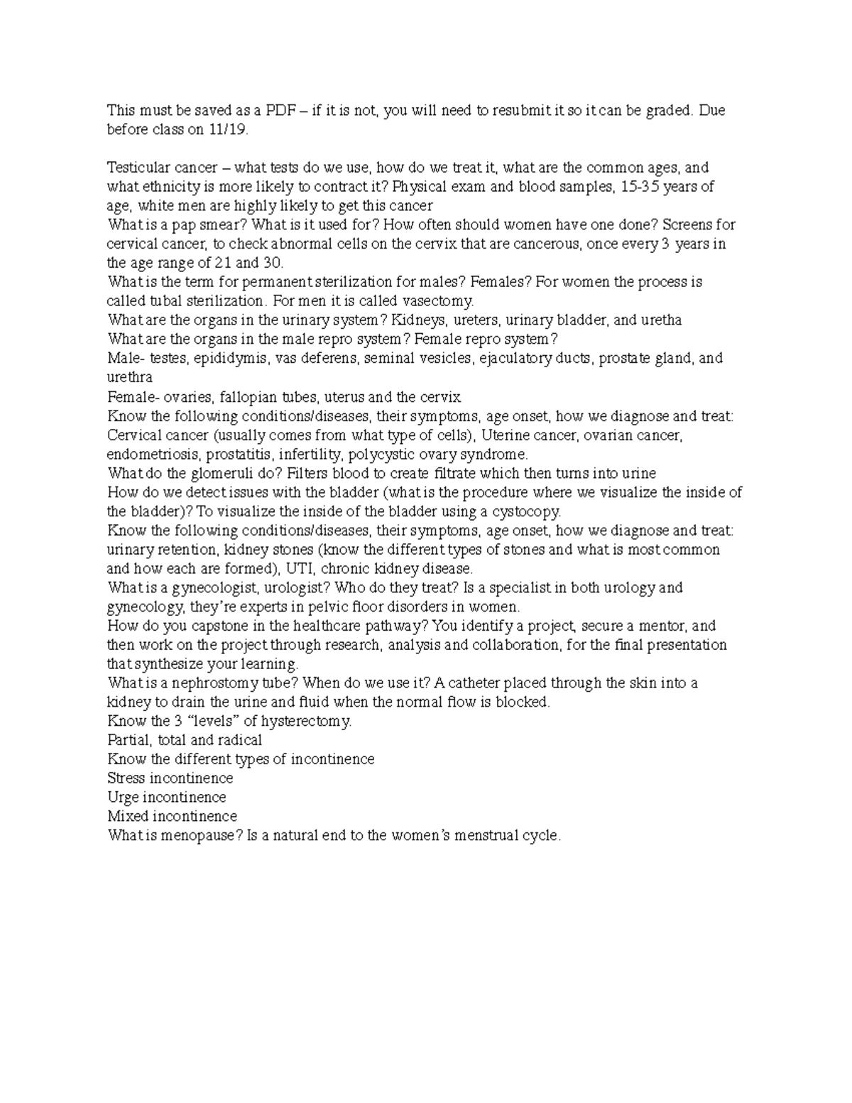 Urinary & Reproductive System Study Guide (HLTH 101) - Studocu