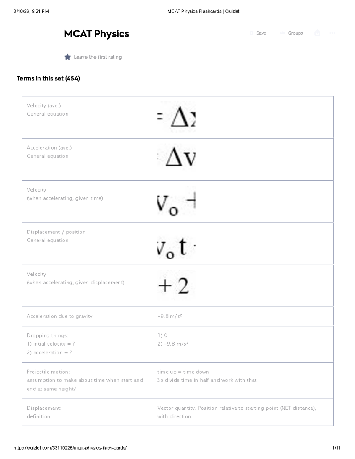 MCAT Physics Flashcards: Key Concepts and Equations - Studocu