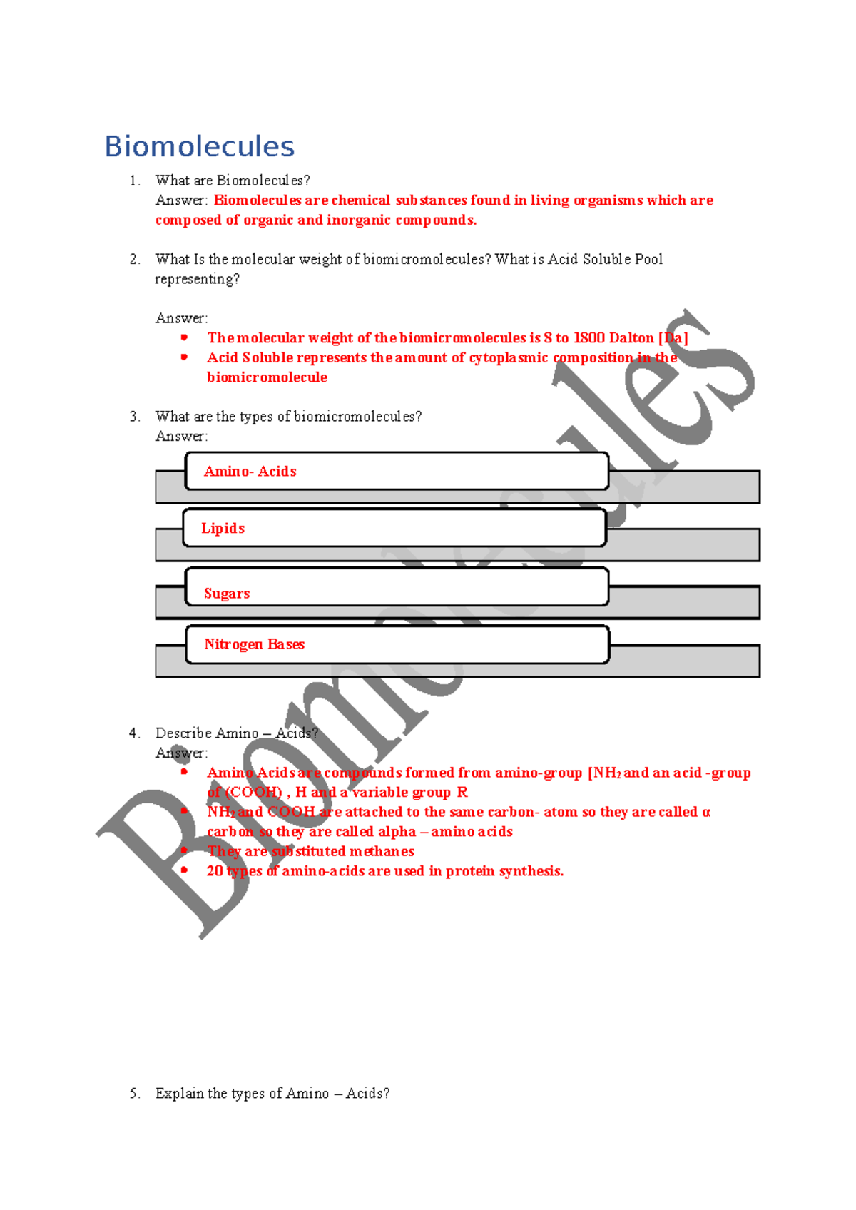 Biomolecules (BIO101): Revised Study Notes on Structure & Types - Studocu