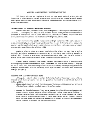 Module 8 Communication FOR Academic Purposes - Purposive Communication ...
