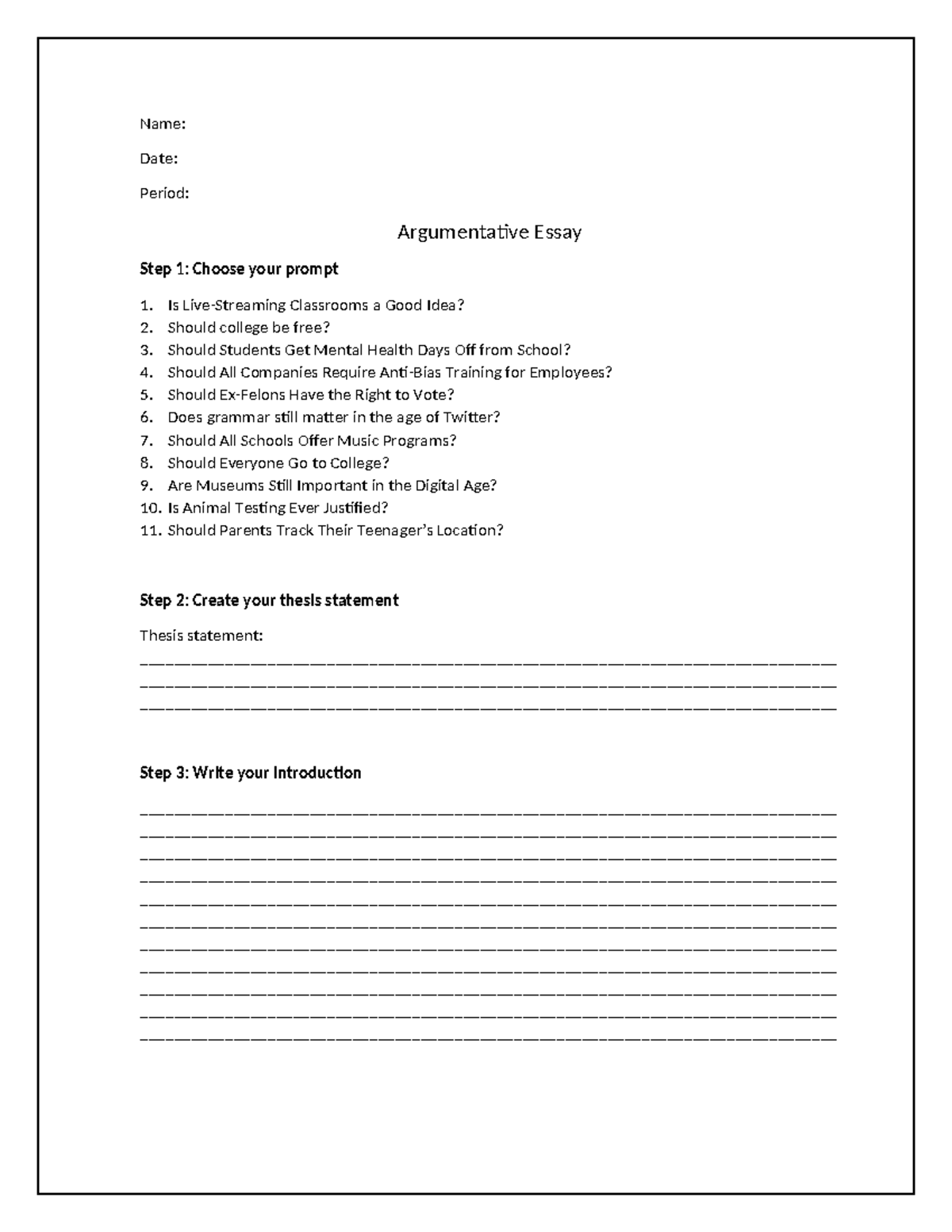 Argumentative Essay Guide: Thesis & Intro Steps - Studocu