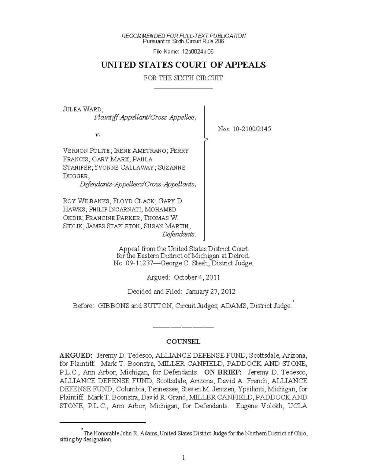 Julea Ward v. Polite: First Amendment Rights in Counseling Programs ...