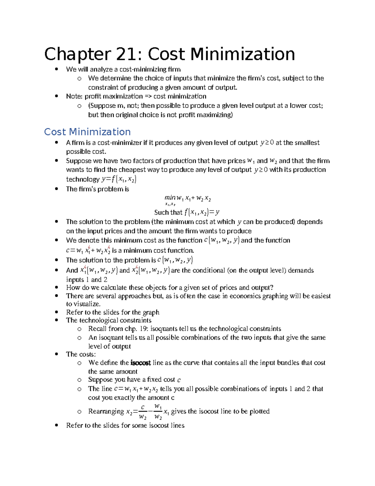 Chapter 21: Cost Minimization Analysis and Input Demand Functions - Studocu