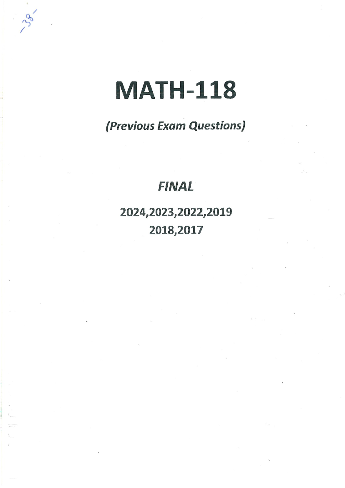 MATH 118 Final Exam Questions Compilation (2017-2024) - Studocu
