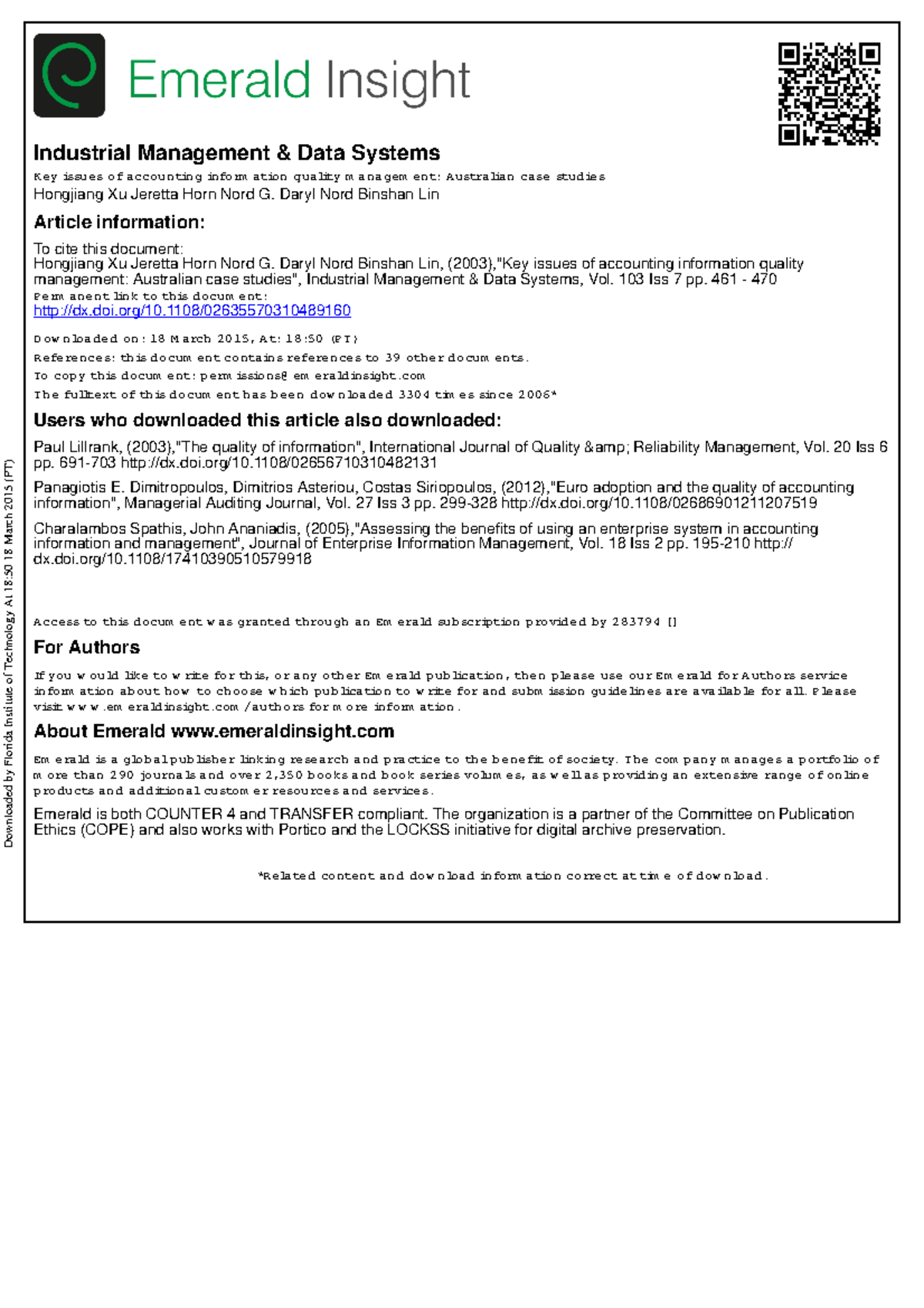 Key issues of accounting information quality management- Australian ...