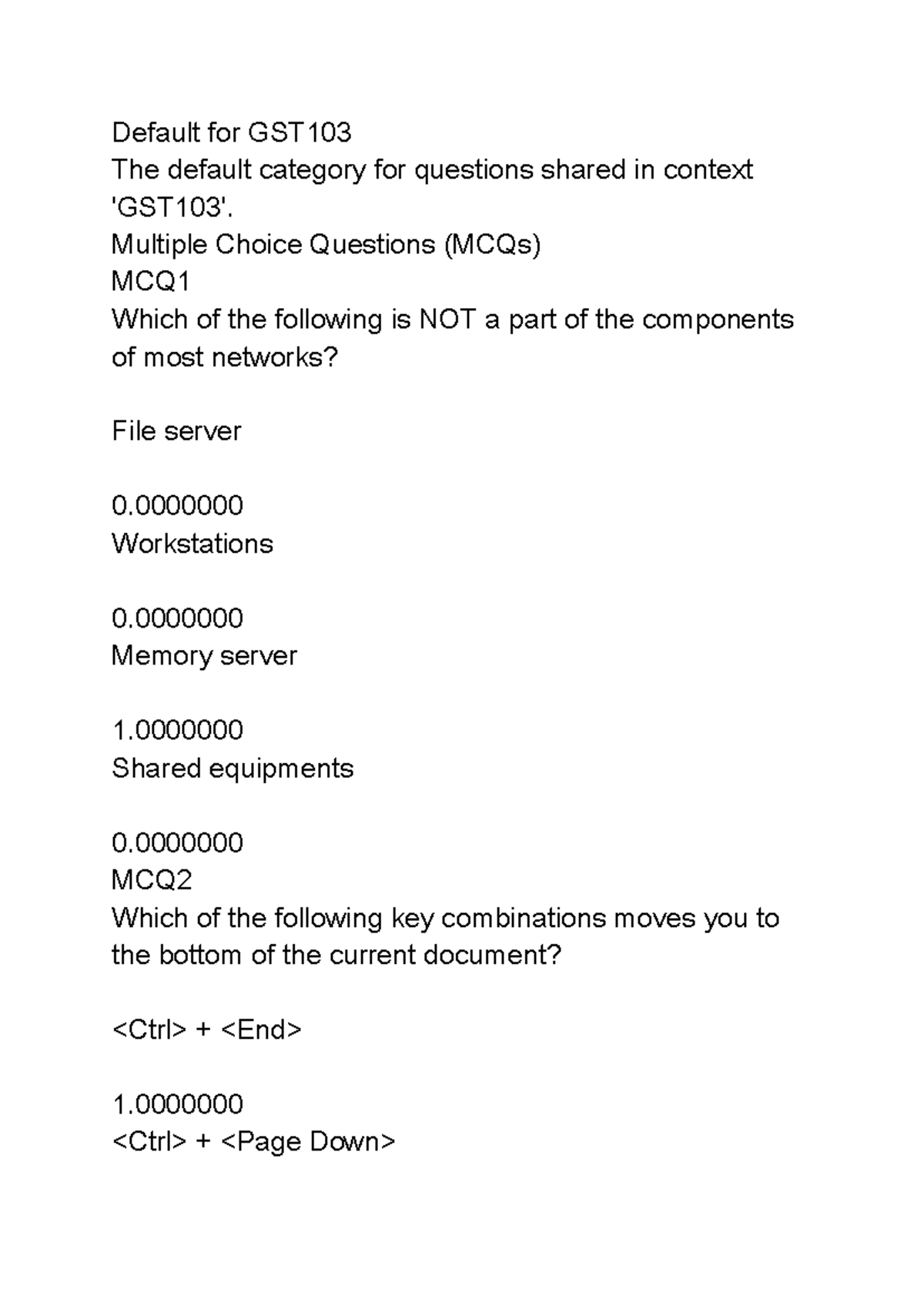 GST103 Multiple Choice Questions (MCQs) Overview and Answers - Studocu