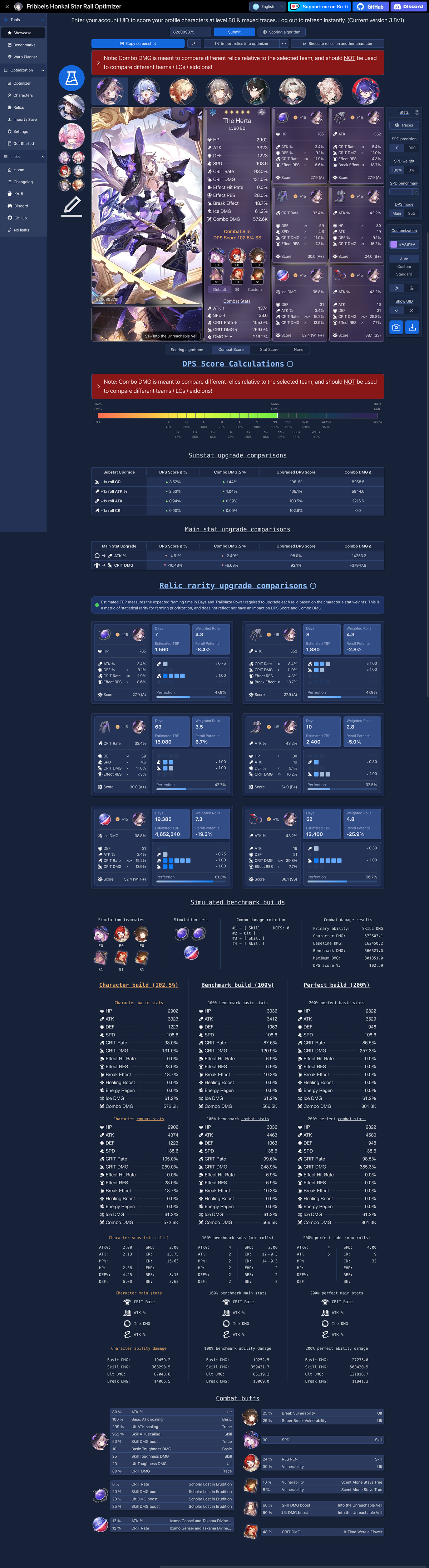 Fribbels HSR Optimizer Tools v3.8 - Character Scoring & Relic ...