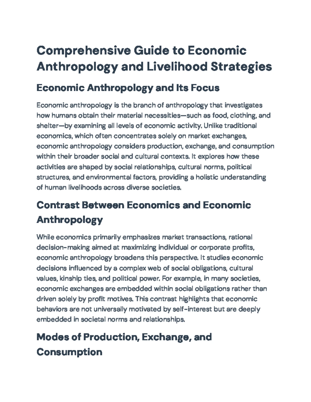 Economic Anthropology: Modes of Production, Exchange, and Consumption ...