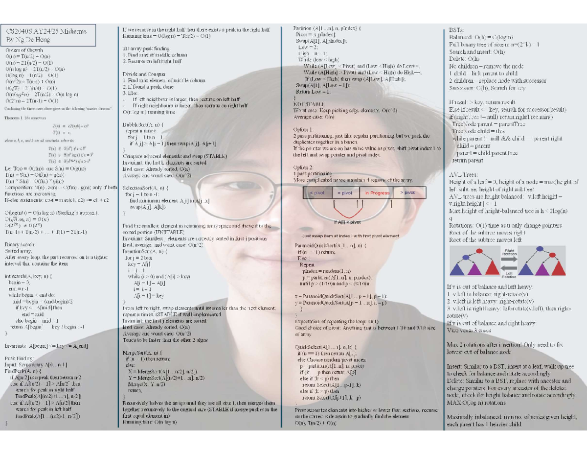 CS2040S Cheatsheet Midterms - Let T(n) = O(f(n)) and S(n) = O(g(n)) T(n) + S(n) = O(f(n) + g(n ...