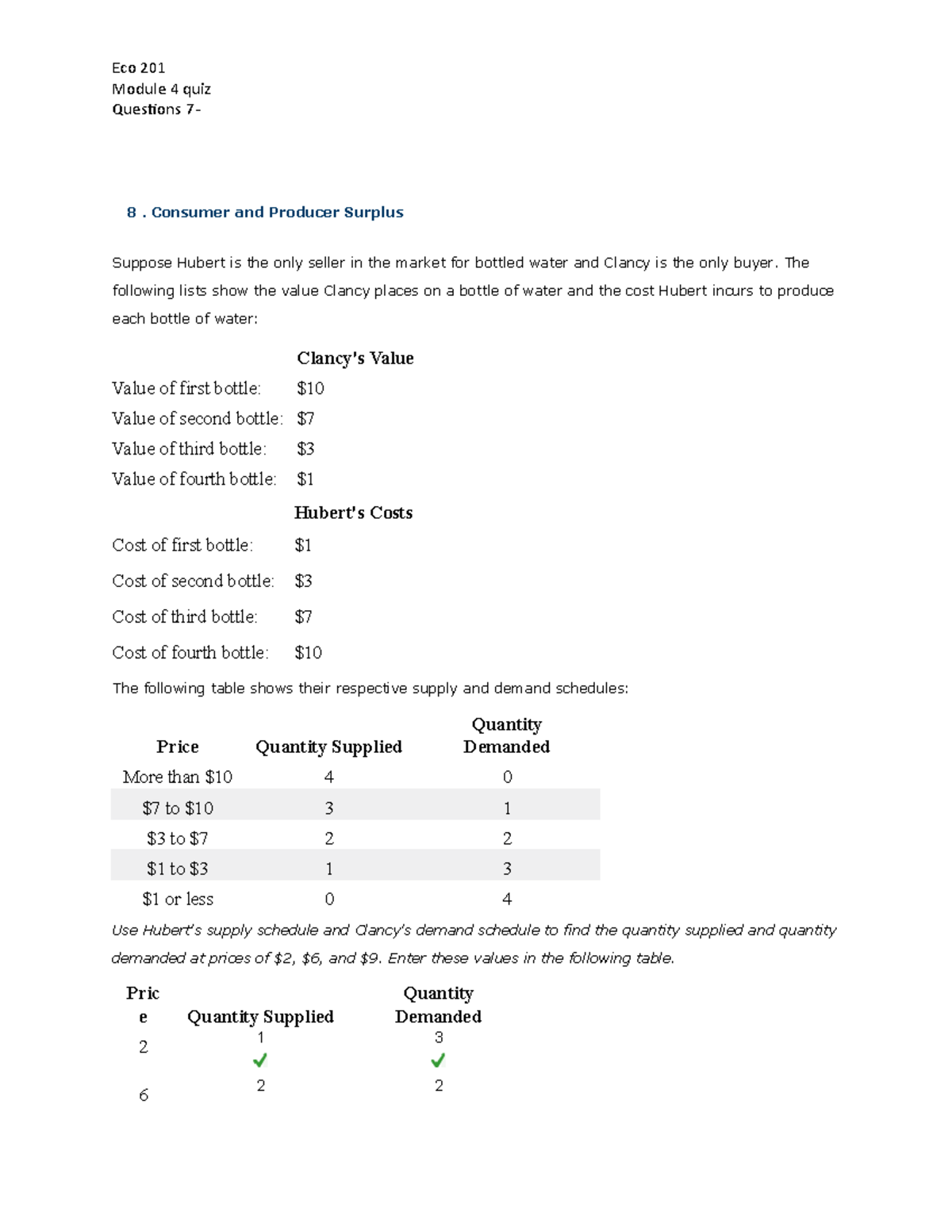 Eco201 - Module 4 Quiz Notes on Consumer Surplus and Policies - Studocu