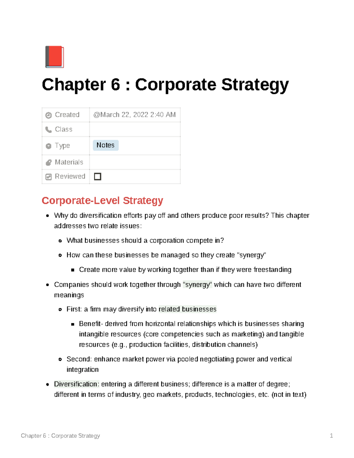 Chapter 6 Corporate Strategy - 📕 Chapter 6 : Corporate Strategy Created ...