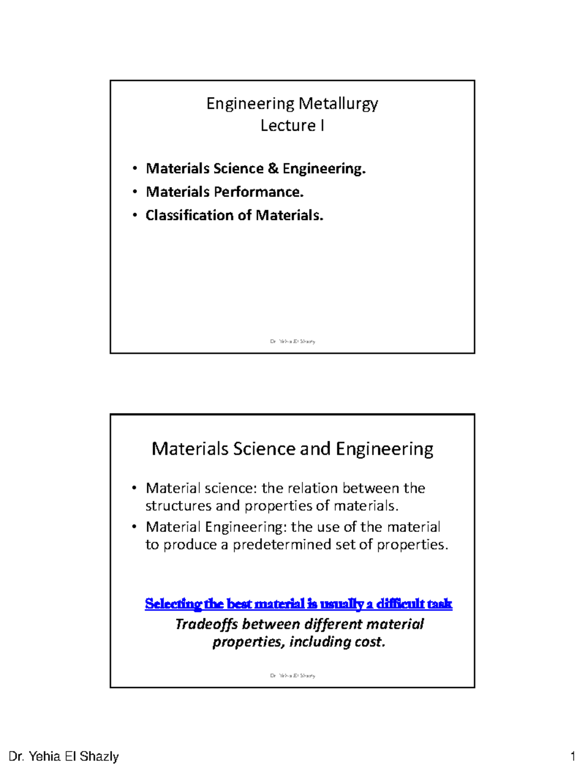 ENGR 101: Metallurgy Lecture I - Materials Science Overview - Studocu