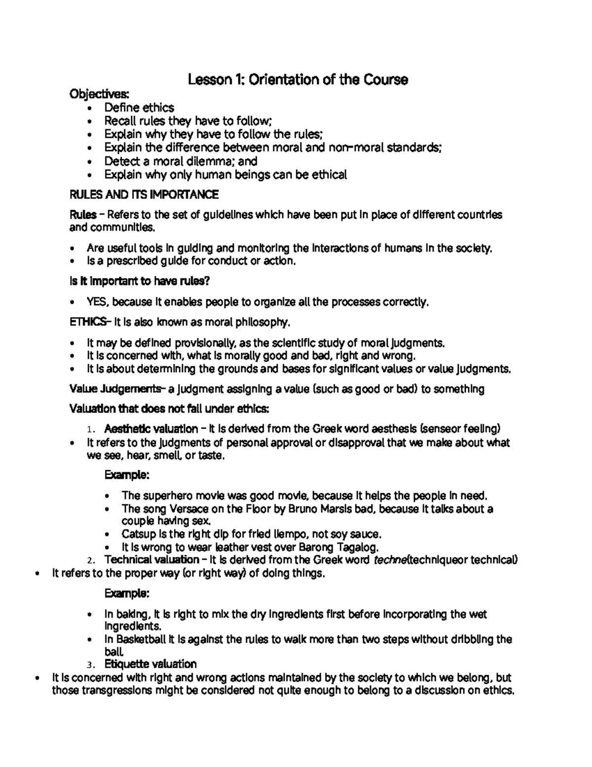 Ethics 101: Lesson 1 - Course Orientation and Key Concepts - Studocu