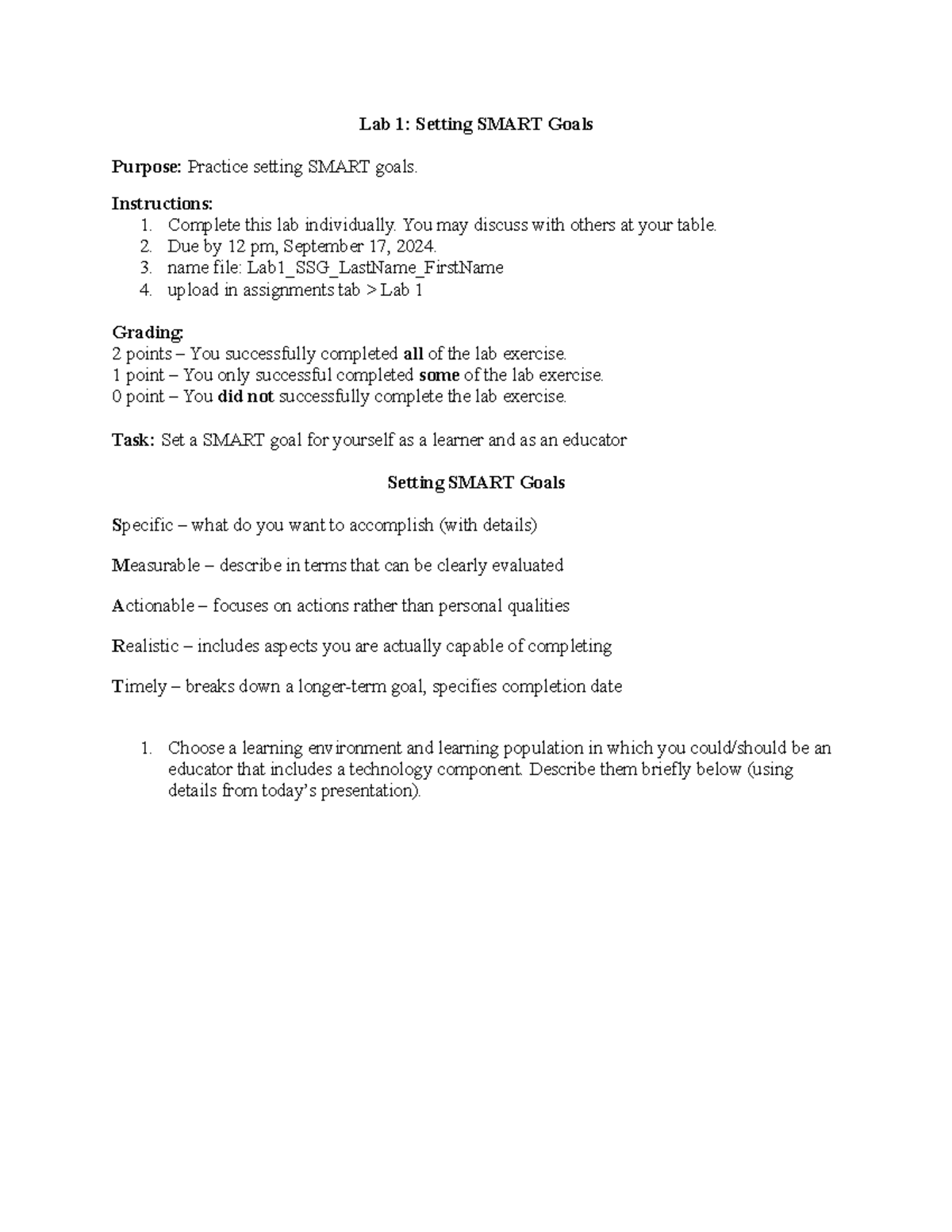 Lab 1: Setting SMART Goals for Educators and Learners - Studocu