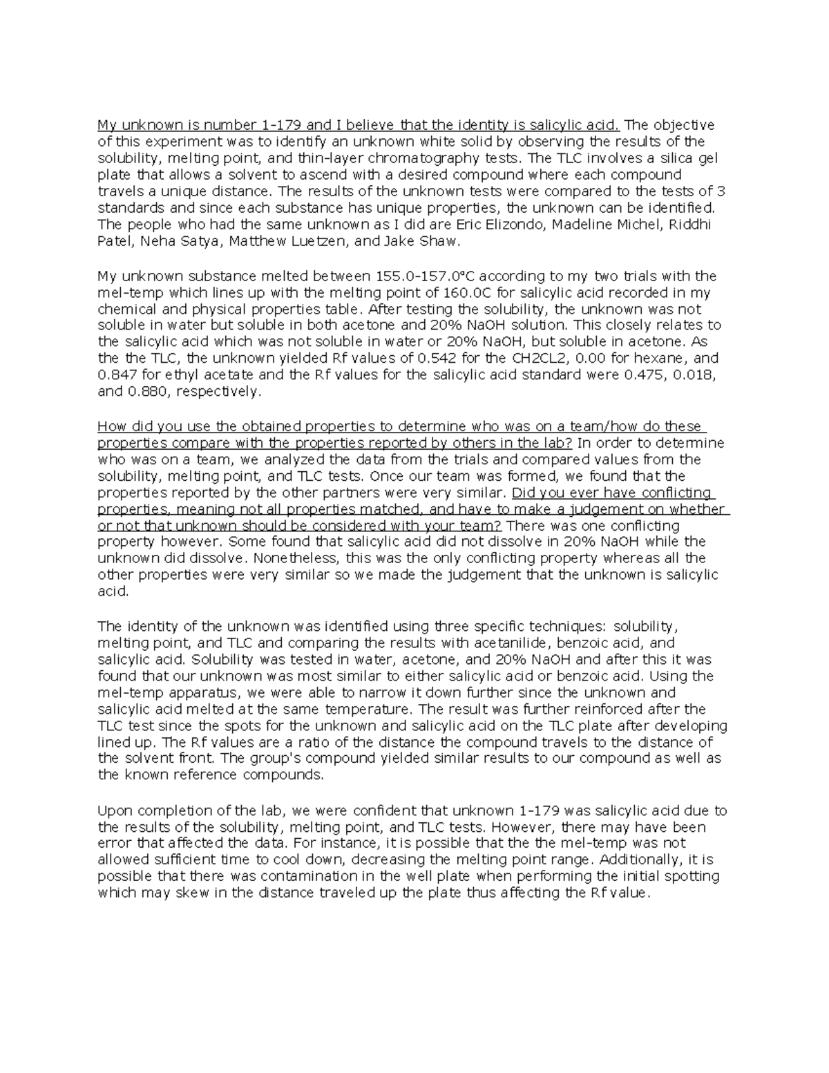 Experiment 1 Identification of a white solid - My unknown is number 1 ...