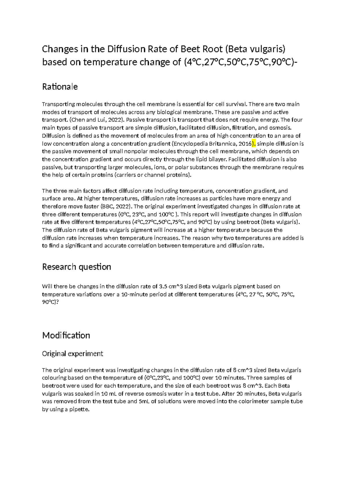BIO T1 - 17/20: Effect of Temperature on Diffusion Rate of Beetroot ...