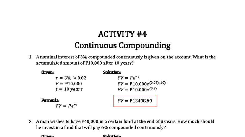 EE - Continuous Compounding Activity and Solutions - Studocu