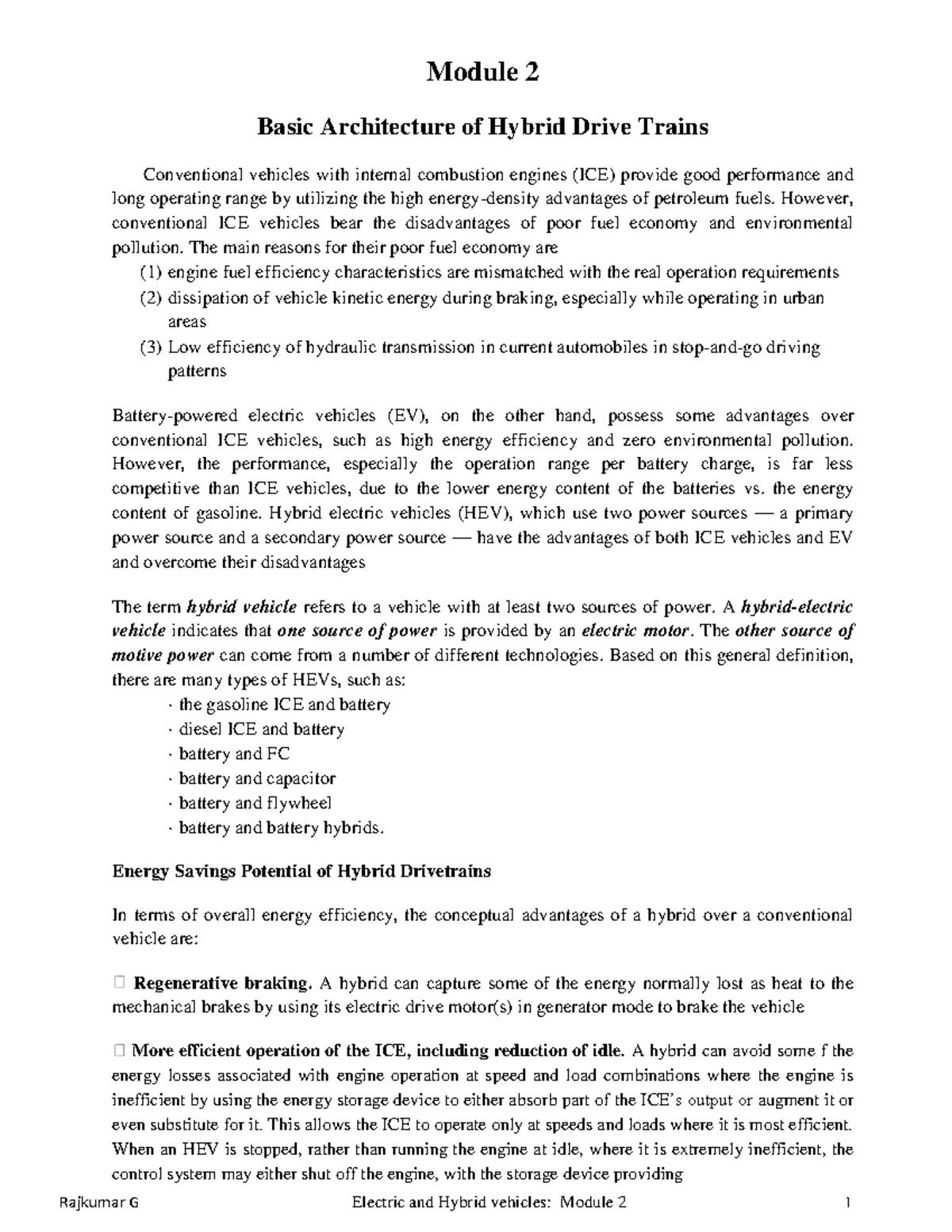Basic Architecture of Hybrid Drive Trains - Module 2 Basic Architecture ...