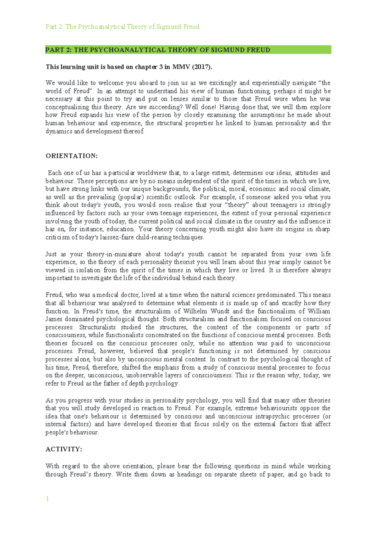 PART 2-The Psychoanalitical Theory of Sigmund Freud - PART 2: THE ...