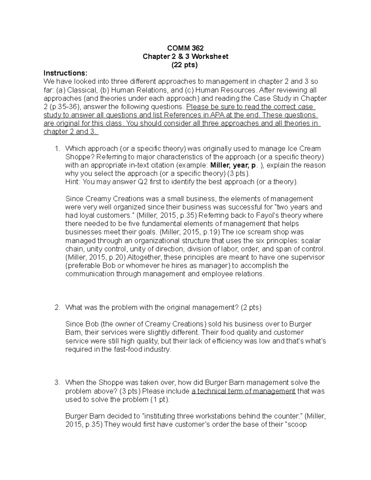 Management Theories Worksheet - COMM 362 Chapter 2 & 3 Worksheet (22 ...