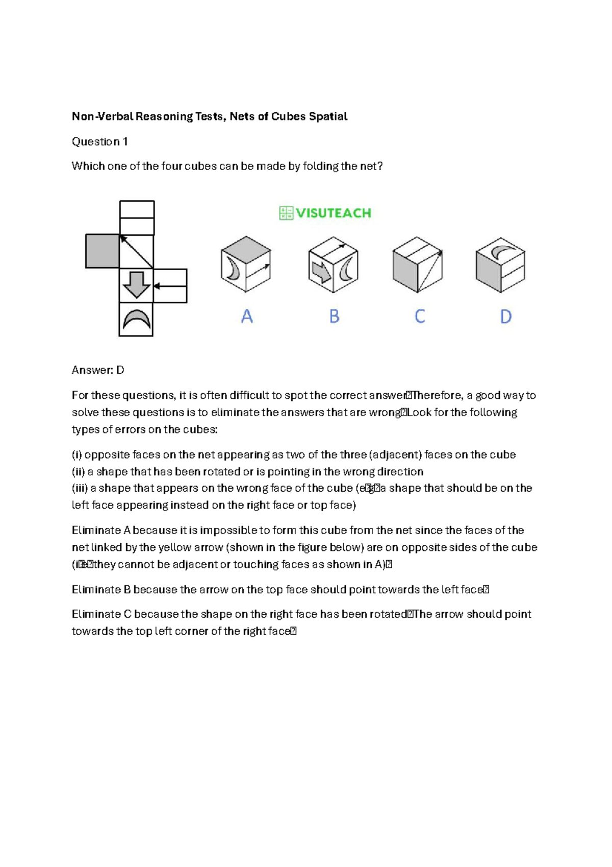 Non-Verbal Reasoning Test: Cube Shapes Analysis (NVR 101) - Studocu