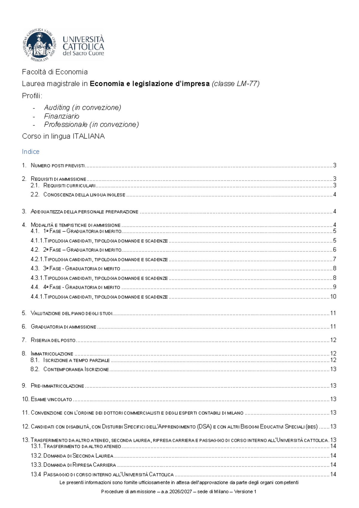 Procedure di Ammissione Corso di Laurea Magistrale in Economia e ...