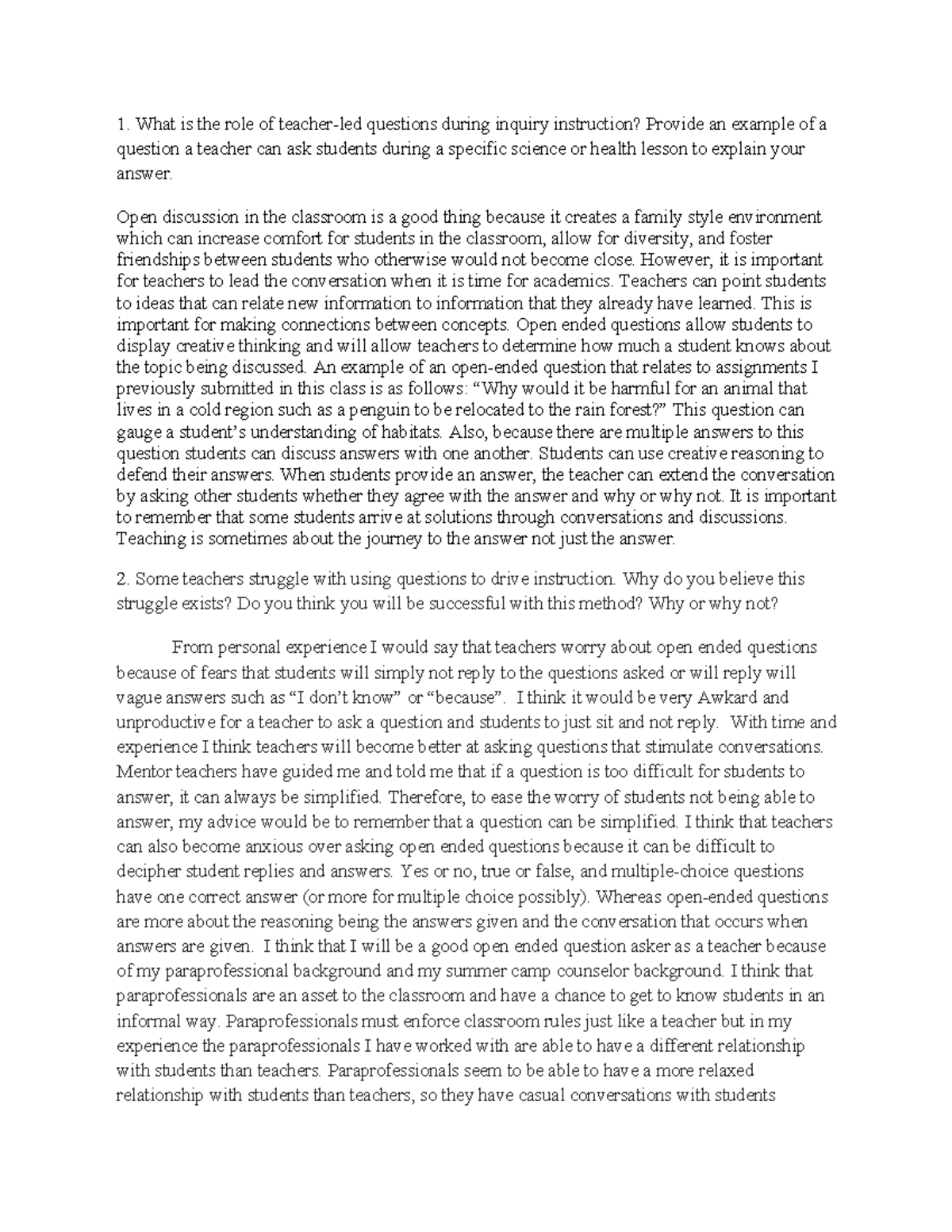 Elm-361 T5 Discussion: The Role of Teacher-Led Questions in Inquiry ...