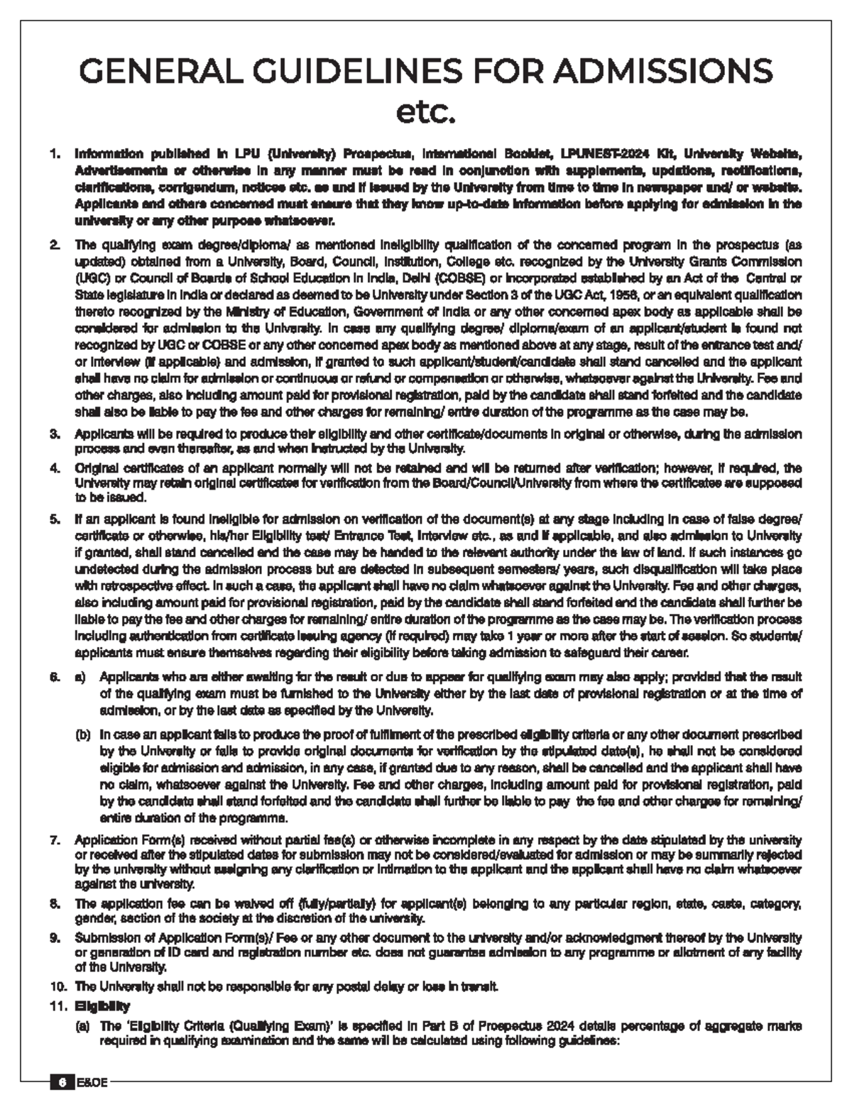General Admission guidelines - GENERAL GUIDELINES FOR ADMISSIONS etc. 1 ...
