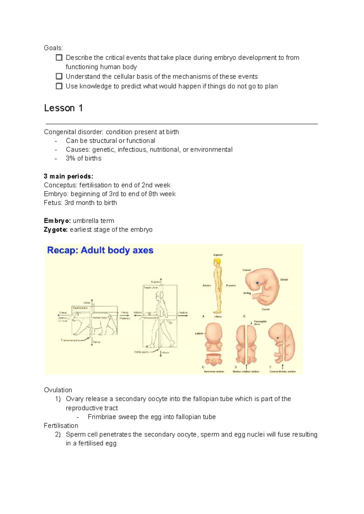 MidSem 1 Notes: Key Events in Embryo Development and Mechanisms - Studocu