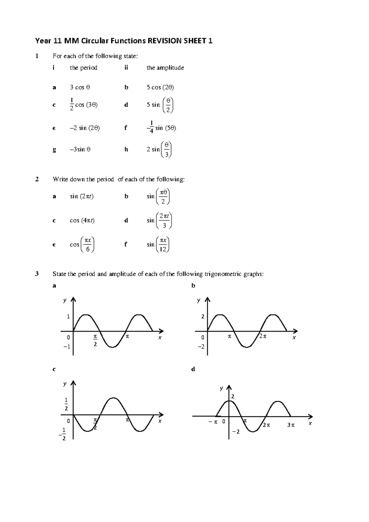 Year 11 MM Circular Functions SAC Revision Notes - Studocu