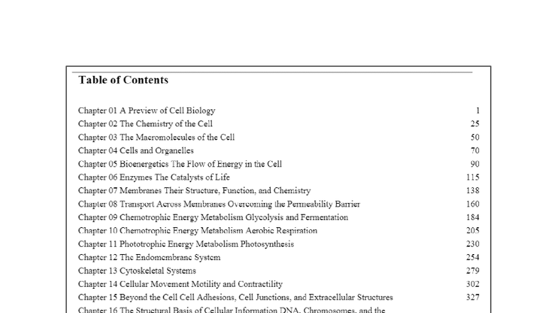 Cell Biology Overview: Table of Contents for Becker's 10th Ed. - Studocu