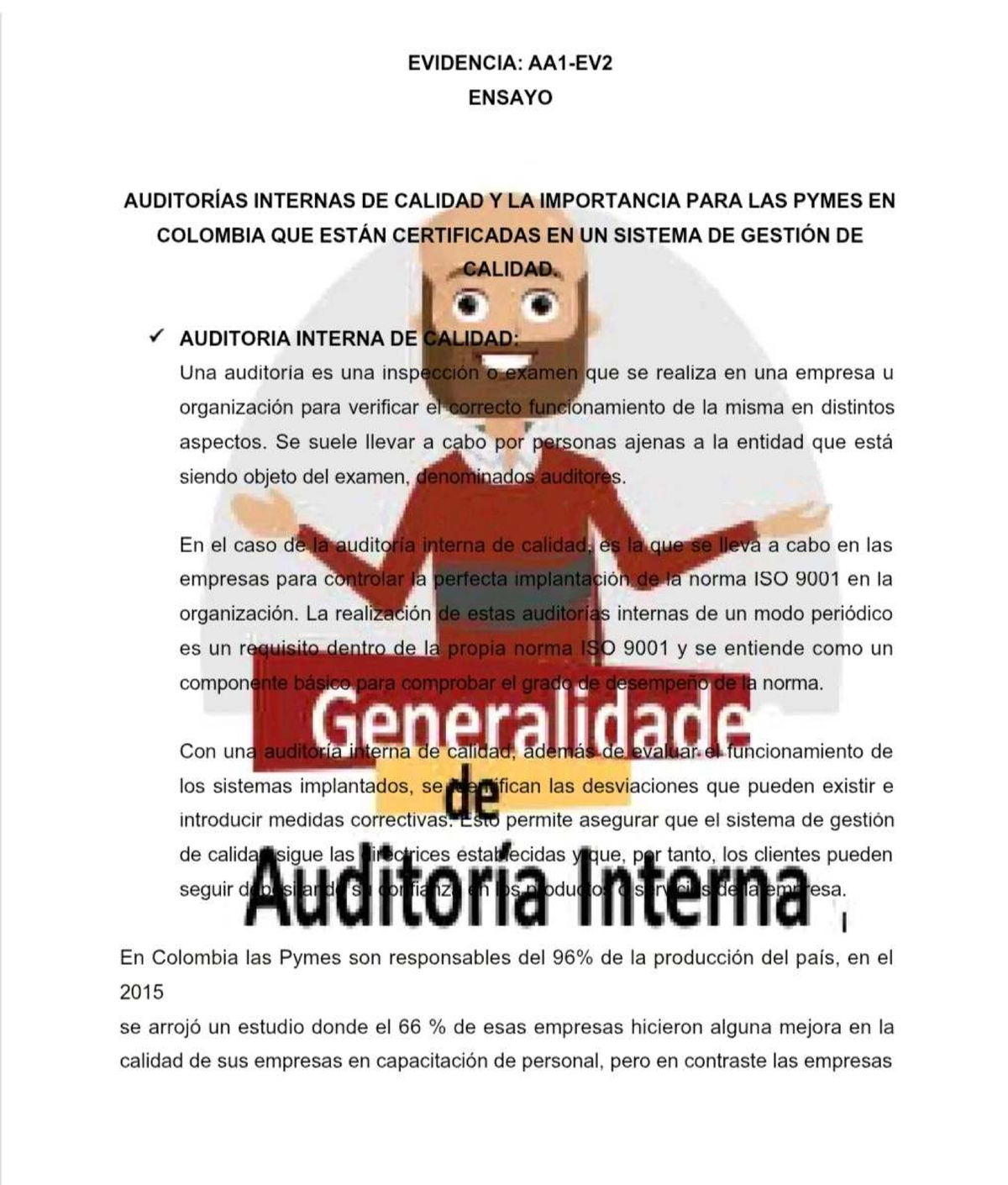 Evidencia: Ensayo sobre Auditorías Internas de Calidad en PYMES ...