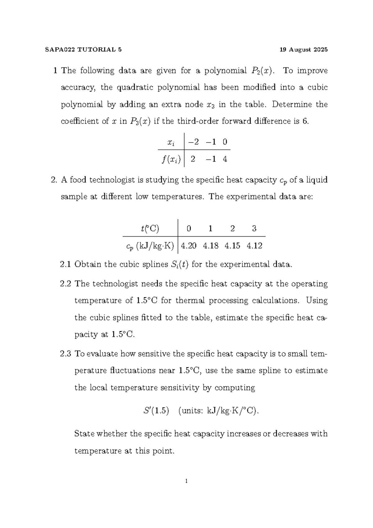 SAPA022 Tutorial 5: Cubic Polynomial & Specific Heat Capacity Analysis ...
