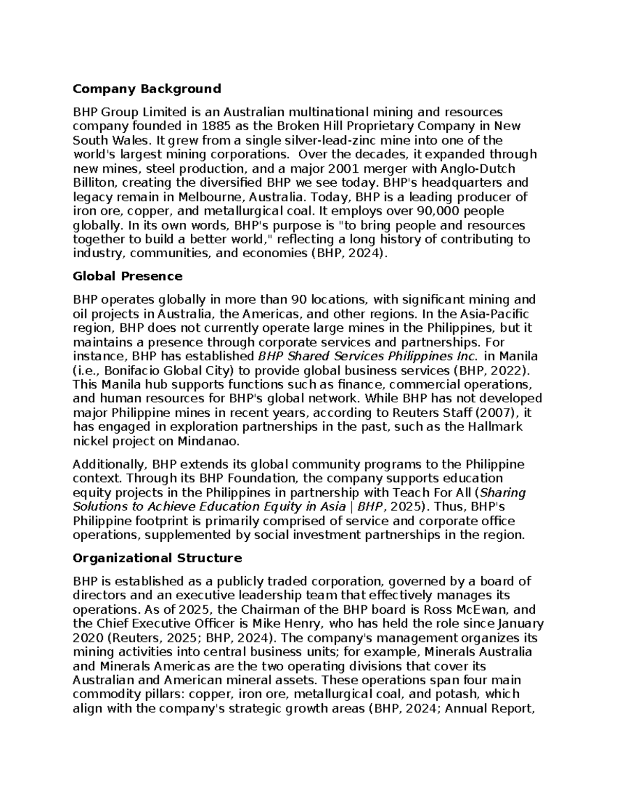 Company Background: BHP Group Limited Overview and Global Operations ...