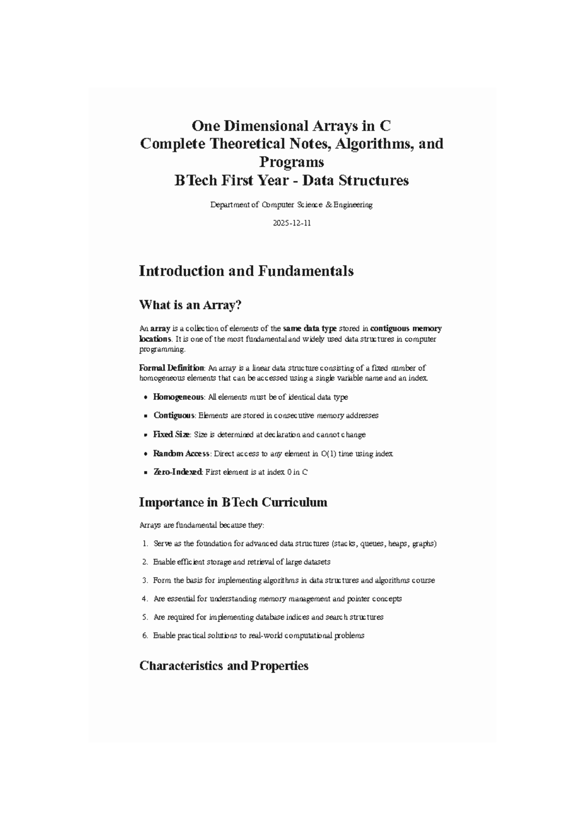 BTech C Data Structures: 1D Arrays Complete Notes & Algorithms - Studocu
