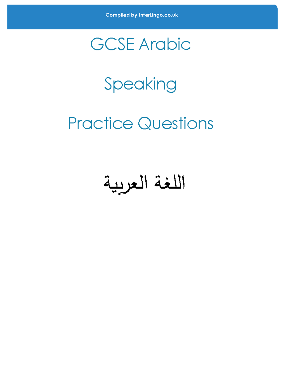 GCSE Arabic Speaking Practice Questions & Presentation Topics - Studocu