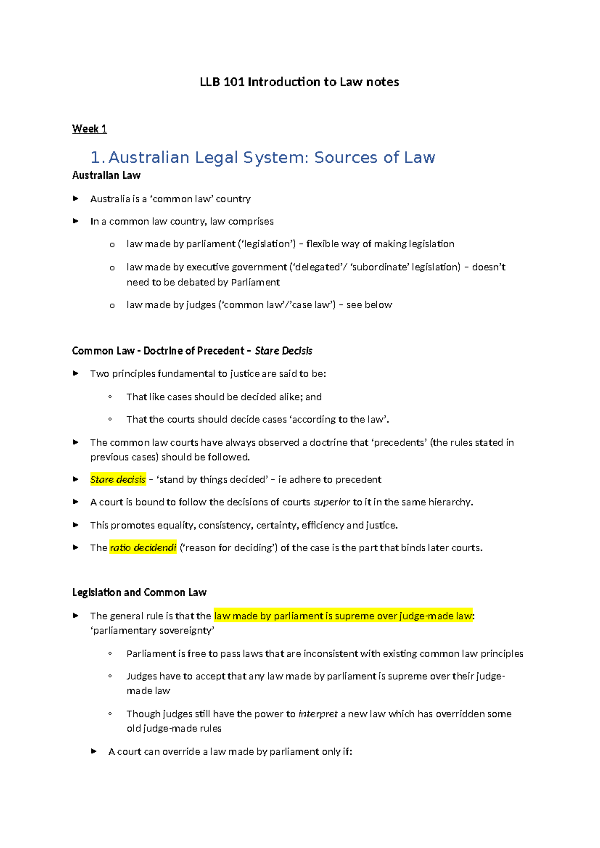 LLB101 Introduction to Law: Key Concepts and Sources of Law Notes - Studocu