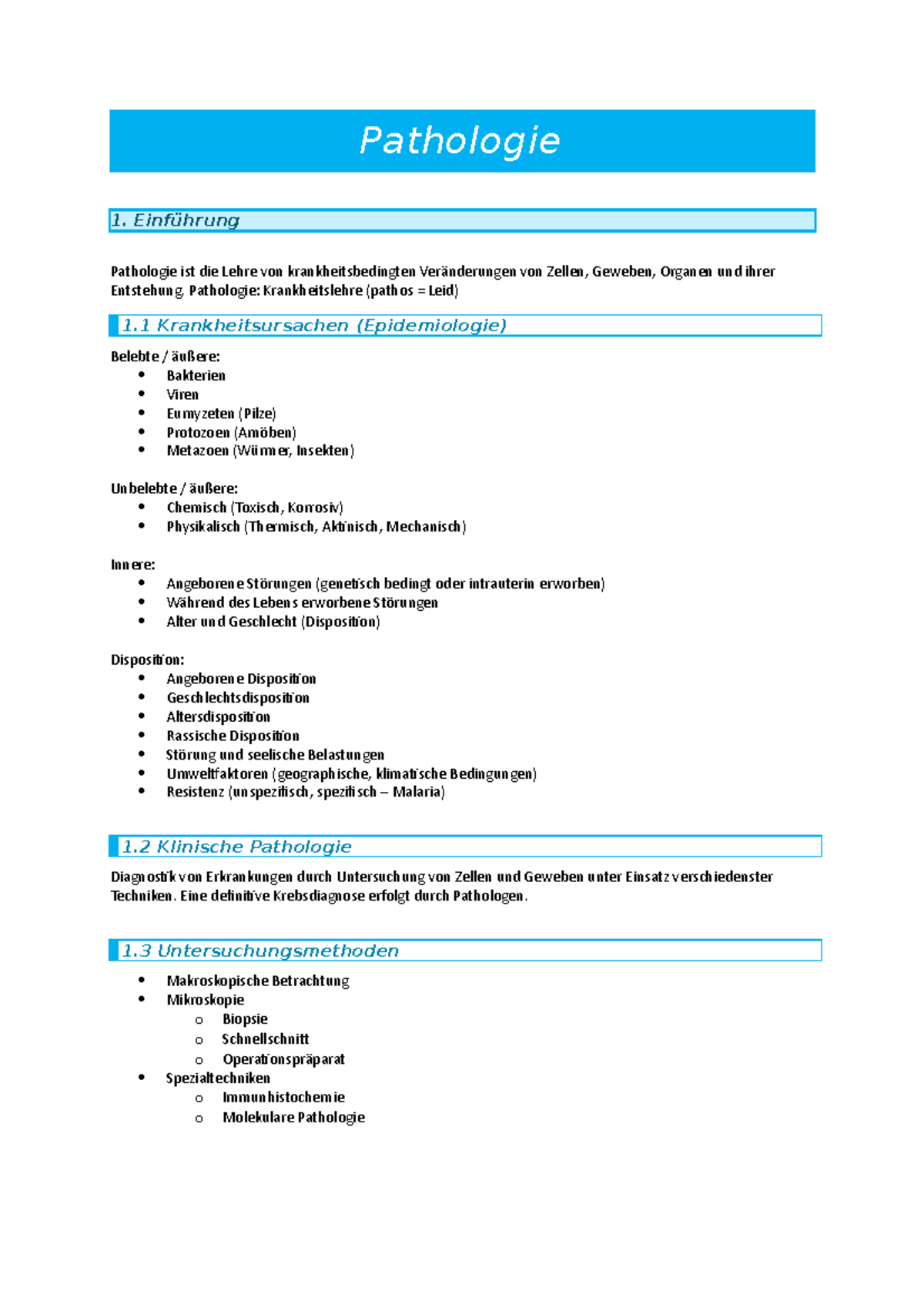 Pathologie - Einführung Pathologie ist die Lehre von ...