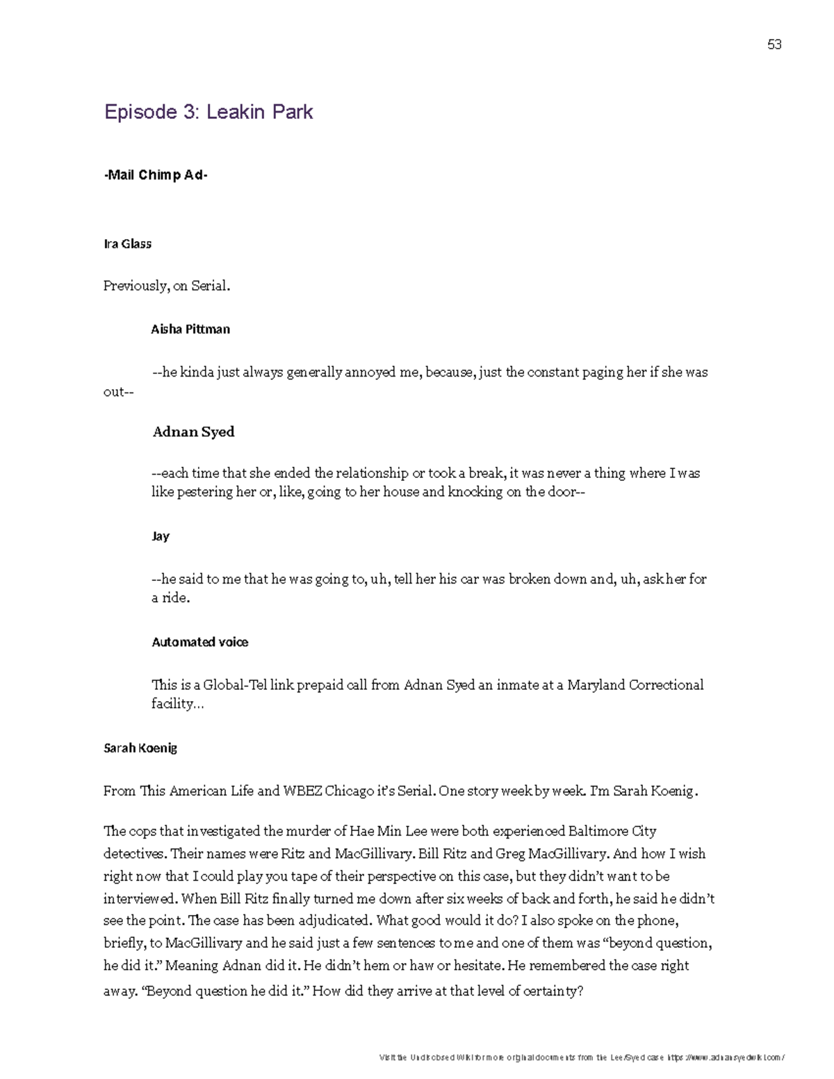 Serial Podcast S1 E3 Transcript: The Case of Hae Min Lee - Studocu