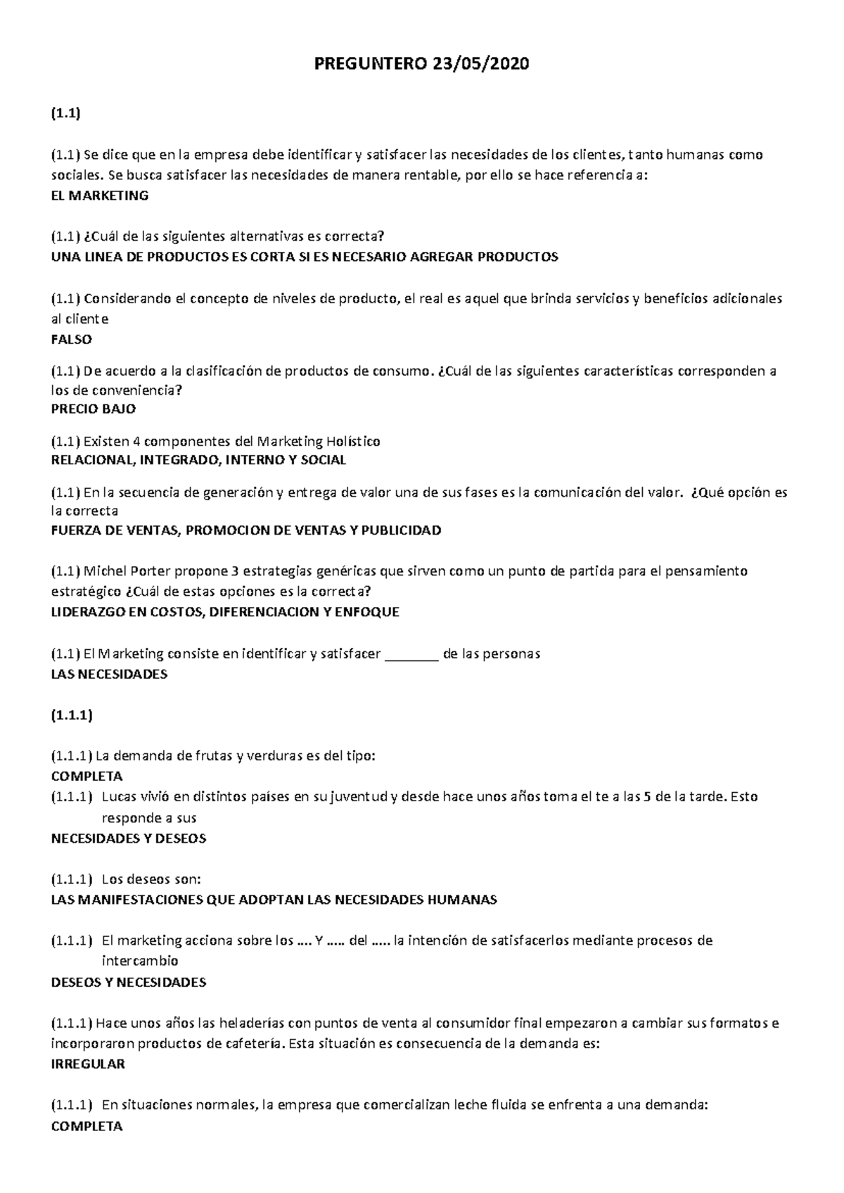 Preguntero Integrador Marketing 1 - Warning: TT: undefined function: 22 Warning: TT: undefined ...