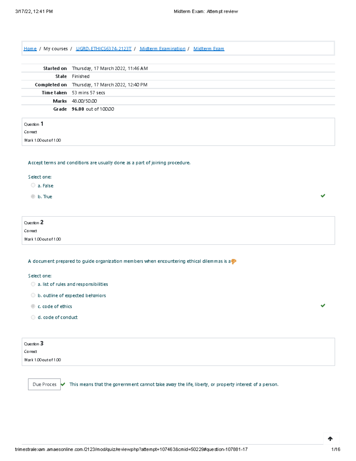 UGRD-ETHICS6374-2123T: Business Ethics Midterm Examination Review - Studocu