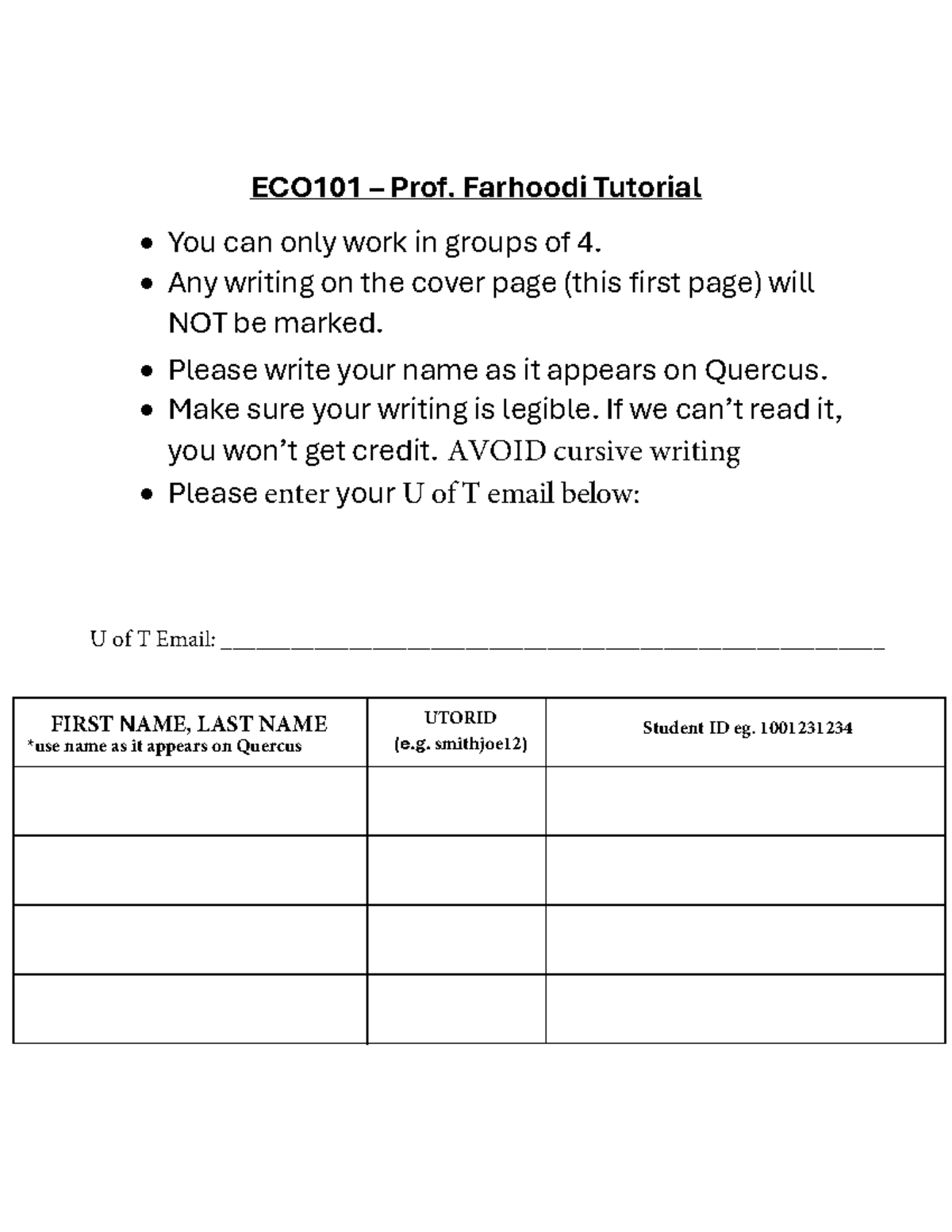 Fall2024 ECO101 tutorial 7 - ECO101 – Prof. Farhoodi Tutorial • You can ...