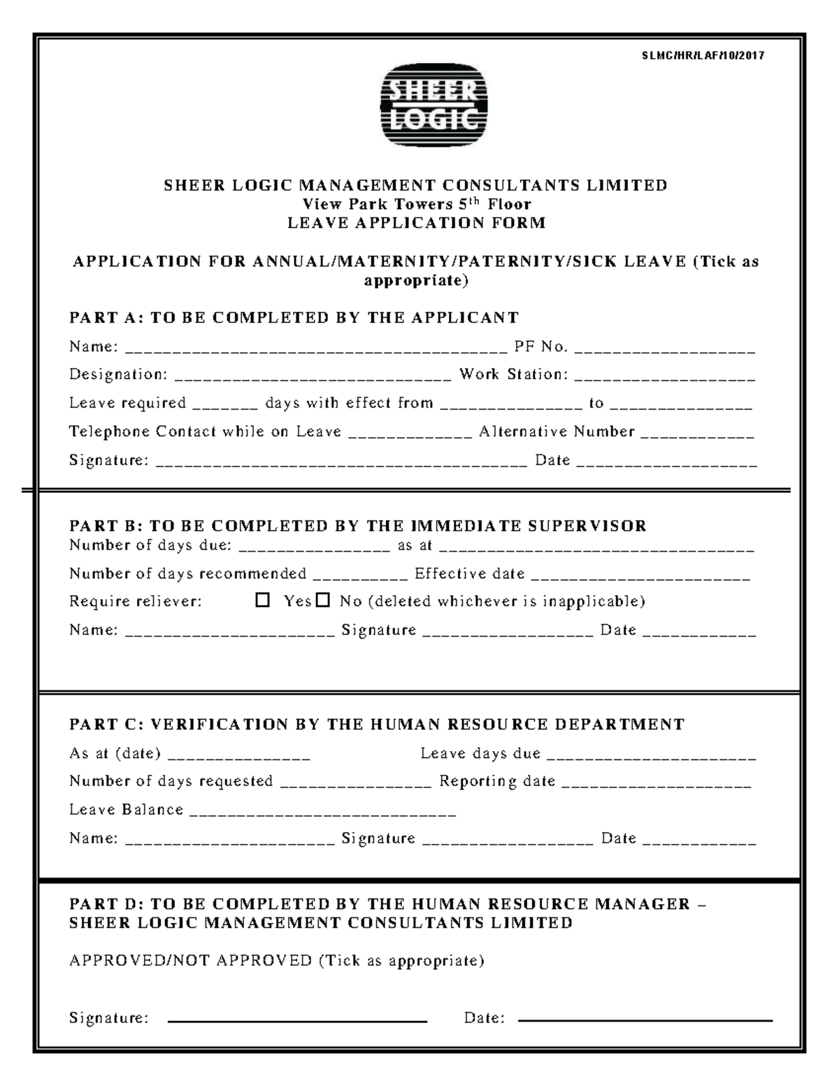 SLMC Leave Application Form 2022 - Employee Request Template - Studocu