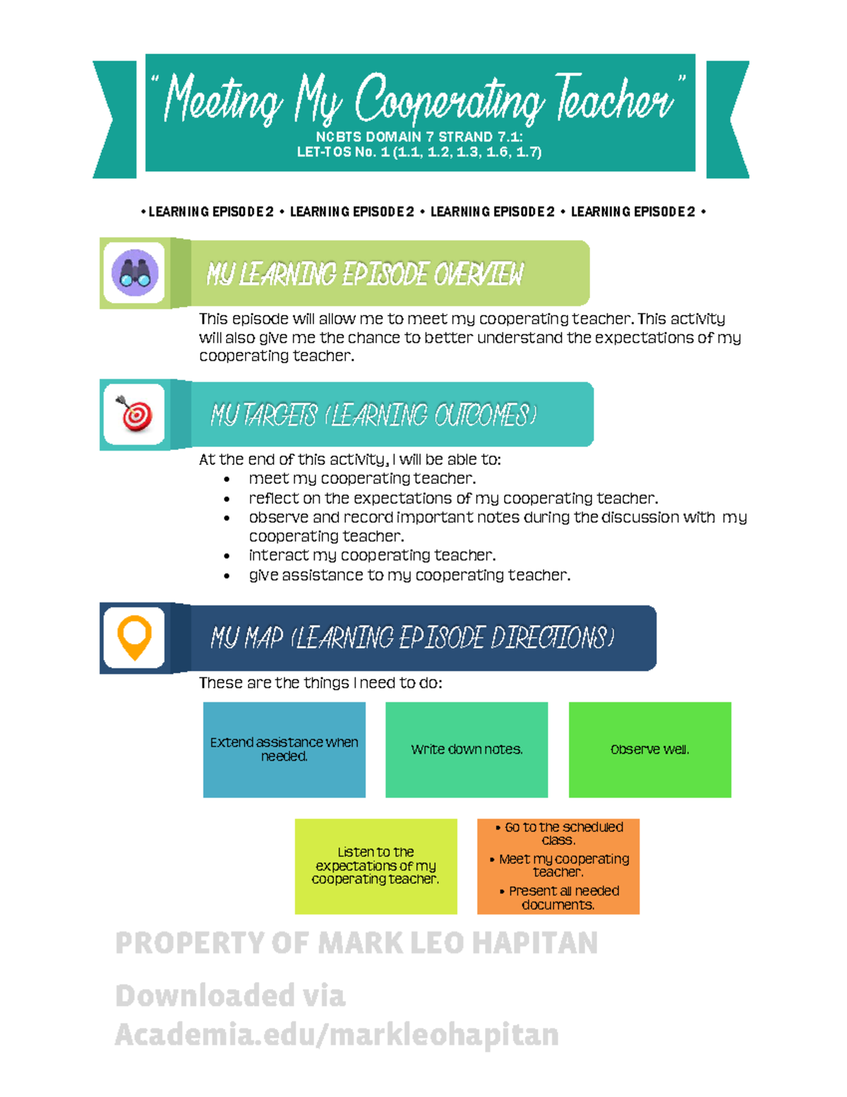 Learning Episode 2: Meeting My Cooperating Teacher Insights - Studocu